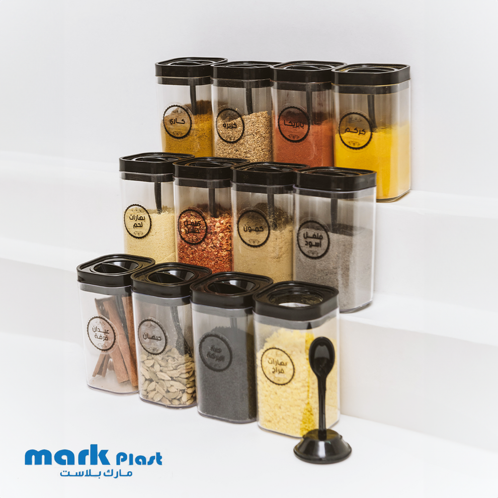 12-Pieces acrylic spices containers with Self-spoon – markplastegy
